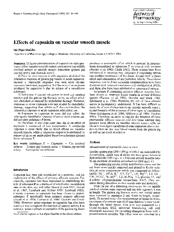 Pdf Effects Of Capsaicin On Vascular Smooth Muscle