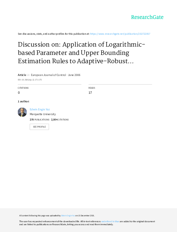(PDF) Discussion on: “Application of Logarithmic-based Parameter and Upper Bounding Estimation ...