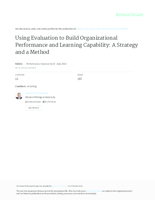 (PDF) Using Evaluation to Build Organizational Performance and Learning ...