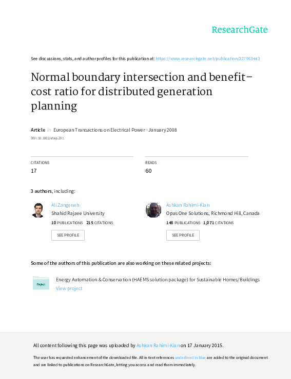 (PDF) Normal boundary intersection and benefit-cost ratio for distributed generation planning