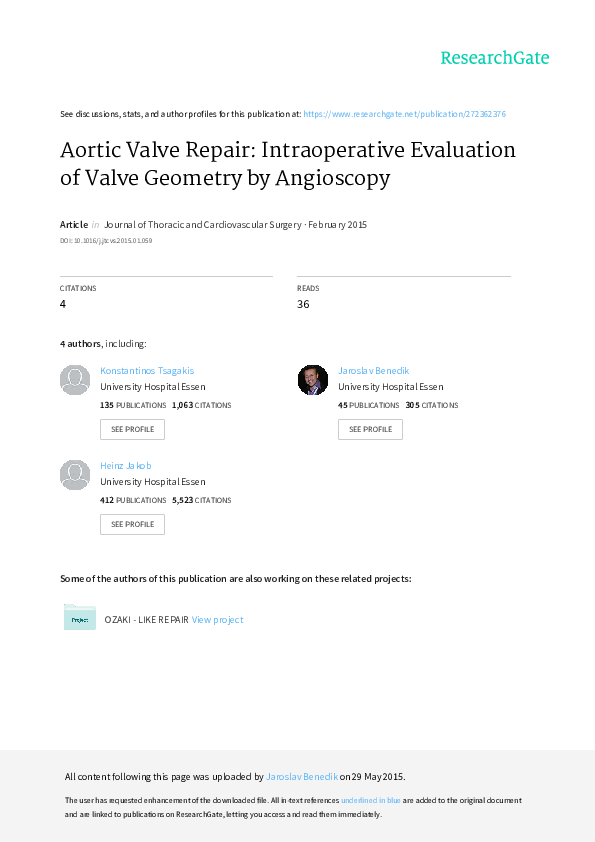 (PDF) Aortic valve repair: Intraoperative evaluation of valve geometry by angioscopy