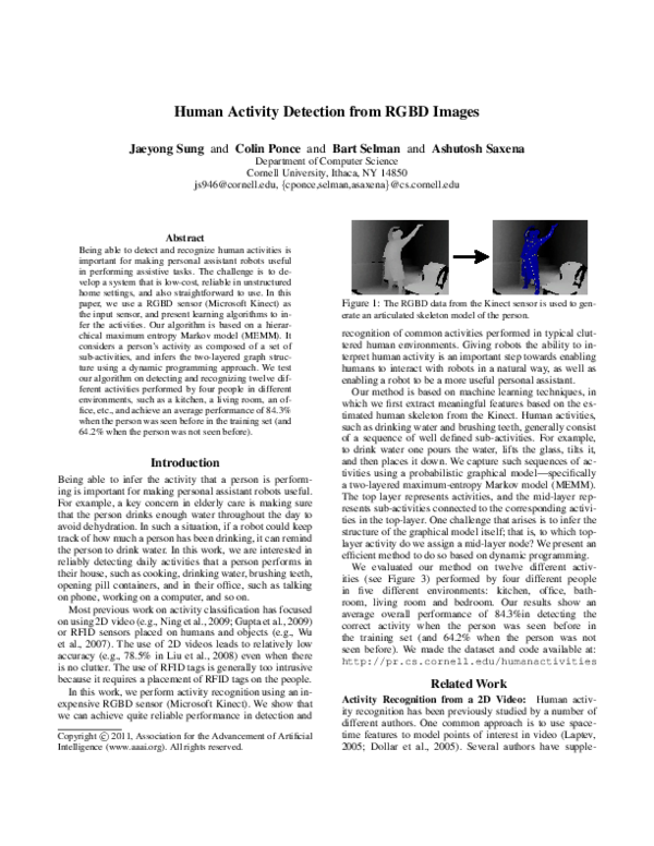 Pdf Rgbd Based Human Activity Detection Algorithm