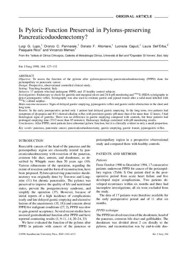 (PDF) Is pyloric function preserved in pylorus-preserving ...