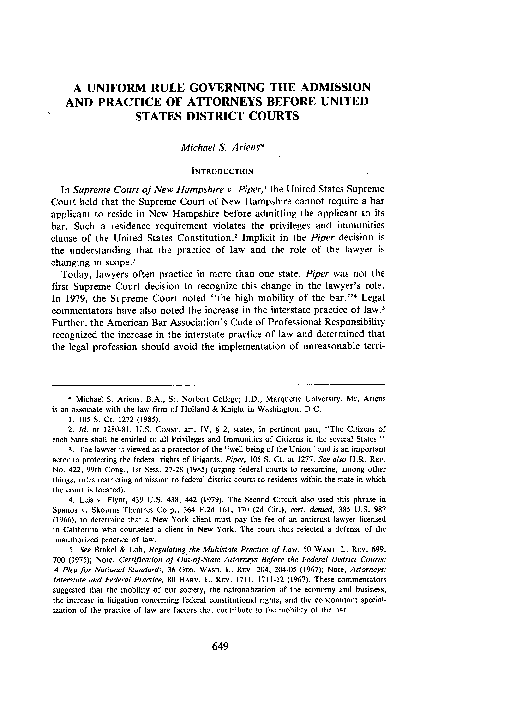 (PDF) A UNIFORM RULE GOVERNING THE ADMISSION AND PRACTICE OF ATTORNEYS ...