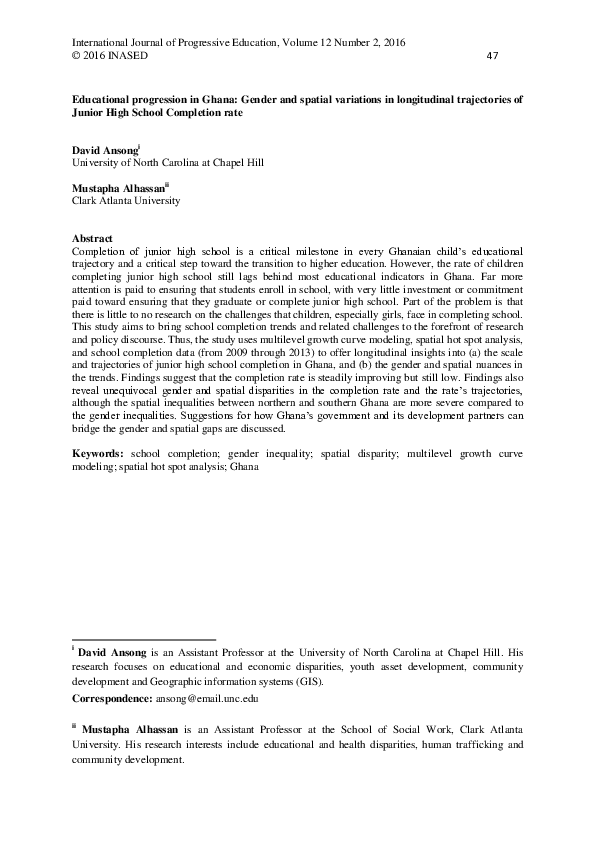 (PDF) Educational progression in Ghana: Gender and spatial variations ...