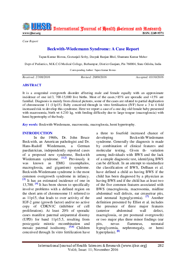 (PDF) Beckwith-Wiedemann Syndrome: A Case Report