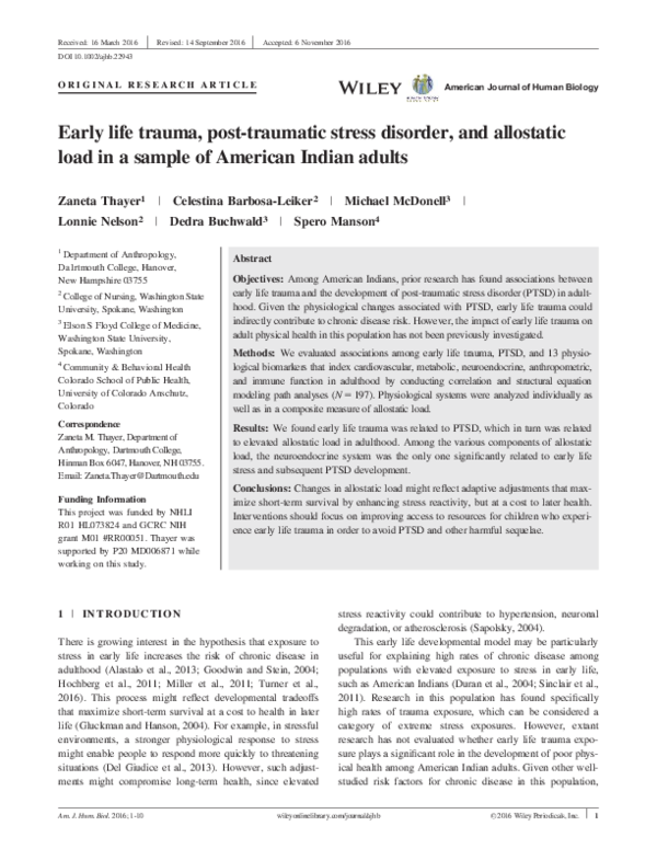 (PDF) Early life trauma, post-traumatic stress disorder, and allostatic ... (PDF) Early life trauma, post-traumatic stress disorder, and allostatic ...