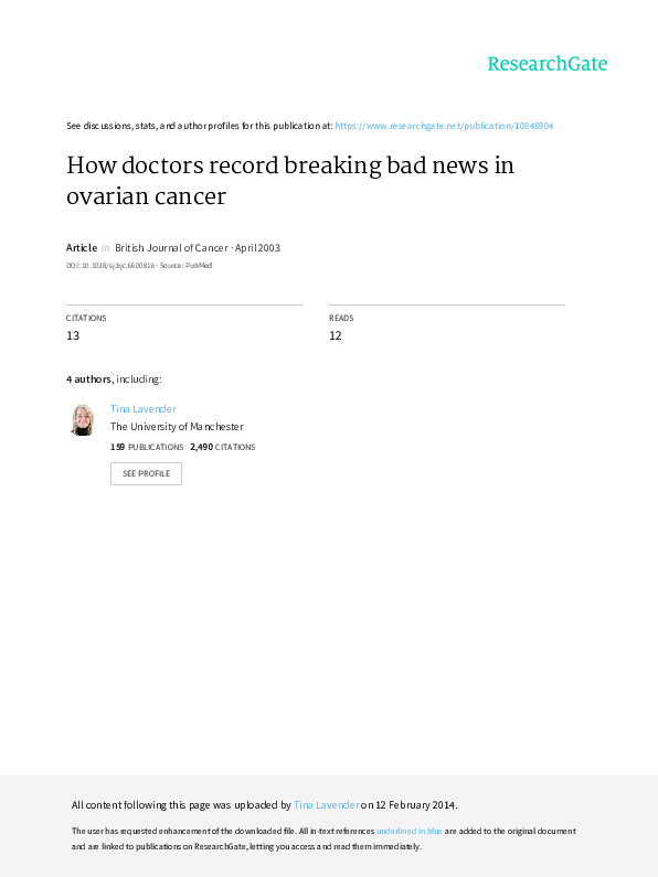 (PDF) How doctors record breaking bad news in ovarian cancer