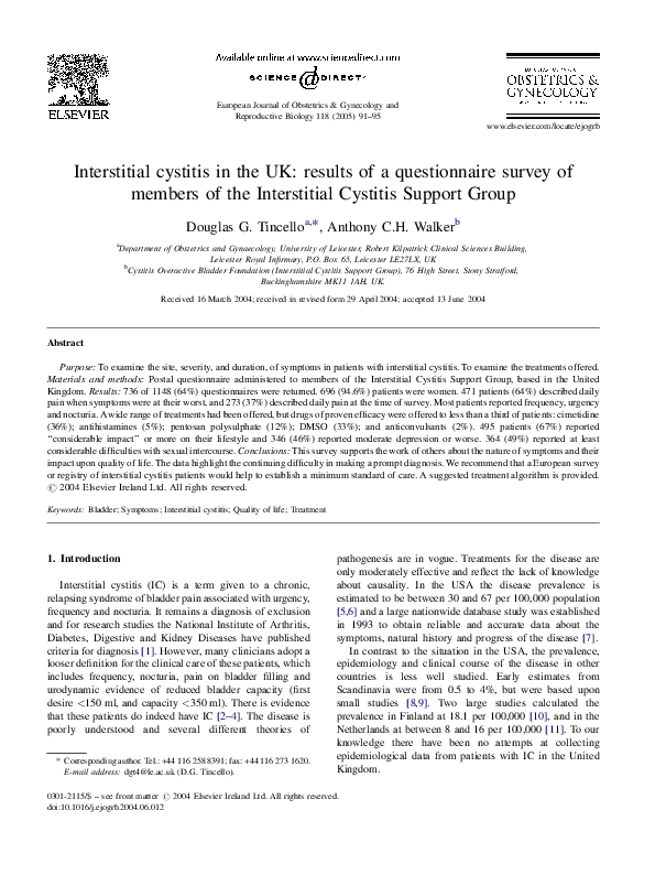 (PDF) Interstitial cystitis in the UK: results of a questionnaire ...