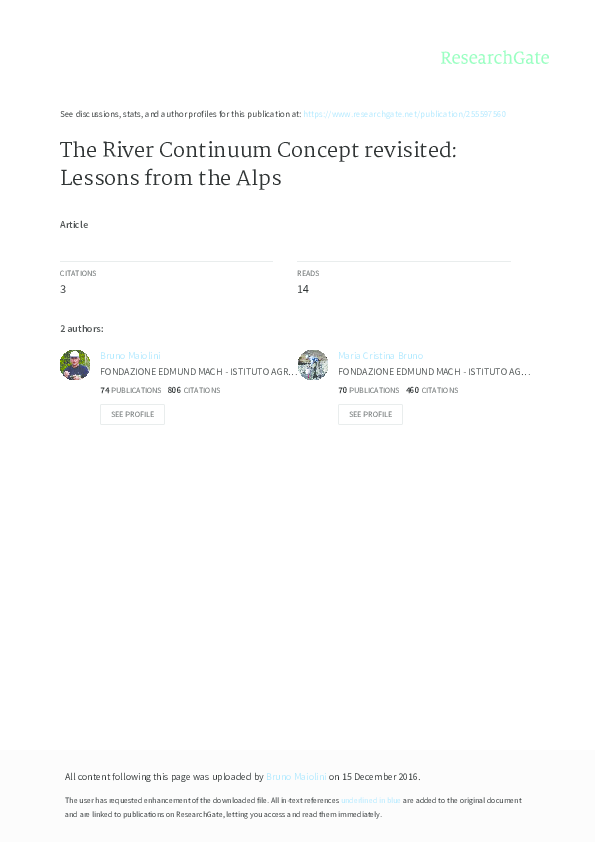 (PDF) The River Continuum Concept revisited: Lessons from the Alps