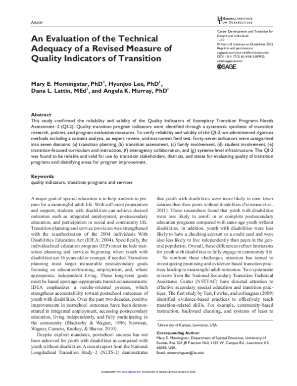 (PDF) An Evaluation of the Technical Adequacy of a Revised Measure of ...