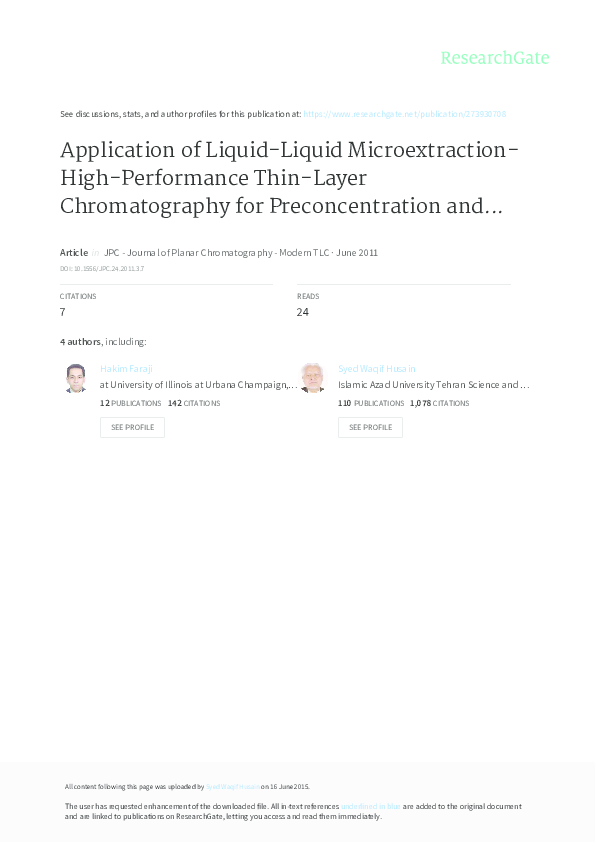 (PDF) Application of liquid-liquid microextraction-high-performance thin-layer chromatography ...