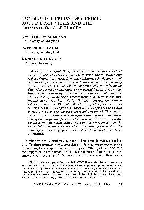 (PDF) HOT SPOTS OF PREDATORY CRIME: ROUTINE ACTIVITIES AND THE ...
