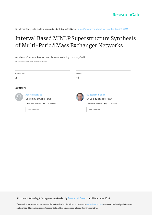 (PDF) Interval Based MINLP Superstructure Synthesis of Multi-Period Mass Exchange Networks