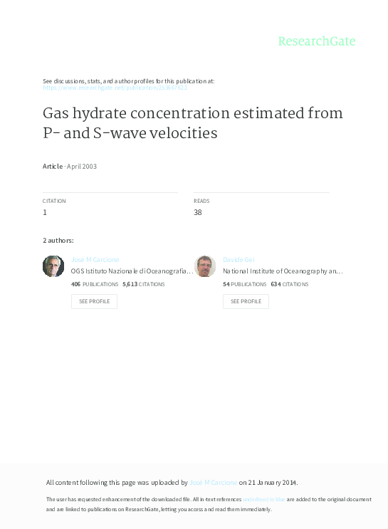 (PDF) Gas-hydrate concentration estimated from P- and S-wave velocities ...