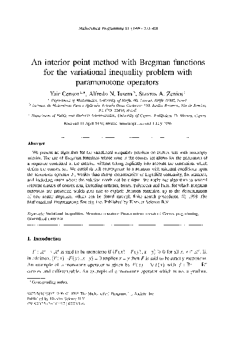 (PDF) An interior point method with Bregman functions for the variational inequality problem ...