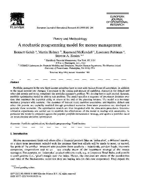 (PDF) A stochastic programming model for money management