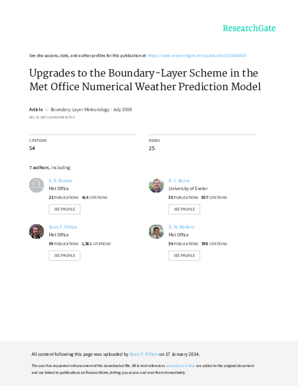 (PDF) Upgrades to the Boundary-Layer Scheme in the Met Office Numerical Weather Prediction Model
