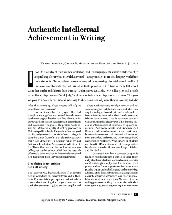 (PDF) Authentic intellectual achievement in writing