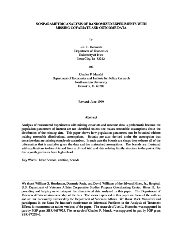 Pdf Nonparametric Analysis Of Randomized Experiments With Missing
