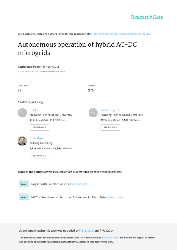 Pdf Autonomous Operation Of Hybrid Ac Dc Microgrids