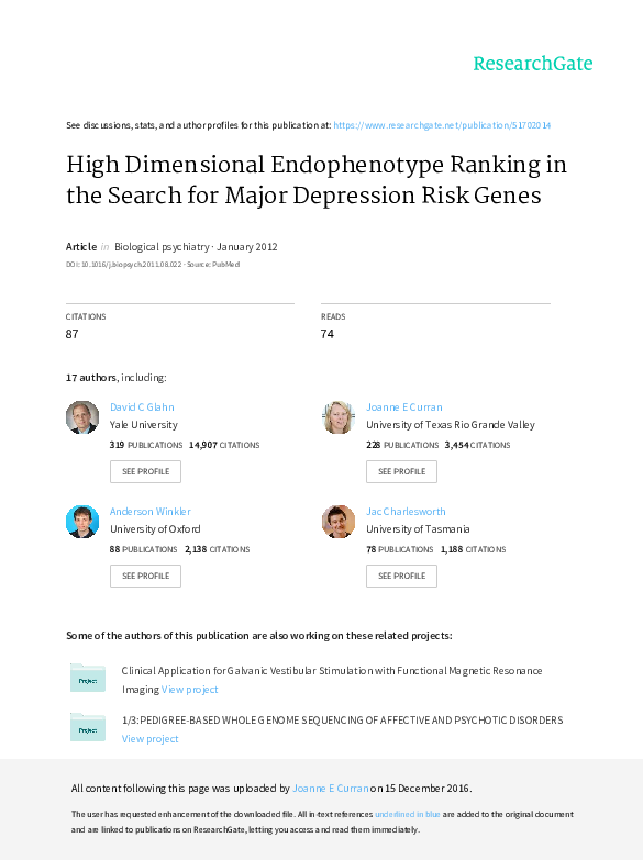 (PDF) High dimensional endophenotype ranking in the search for major ...