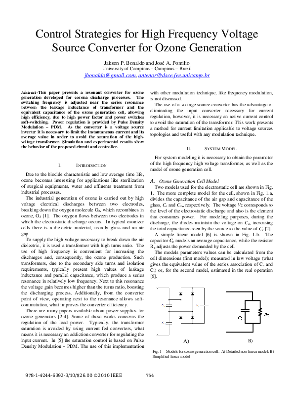 (PDF) Control strategies for high frequency voltage source converter for ozone generation