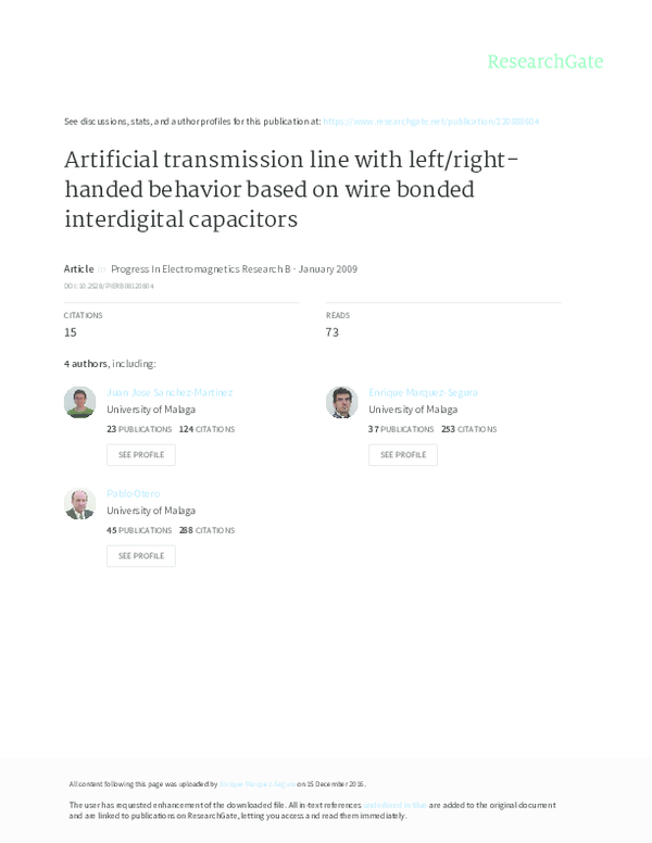 (PDF) ARTIFICIAL TRANSMISSION LINE WITH LEFT/RIGHT-HANDED BEHAVIOR ...