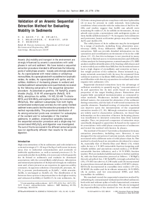 Pdf Validation Of An Arsenic Sequential Extraction Method For Evaluating Mobility In Sediments