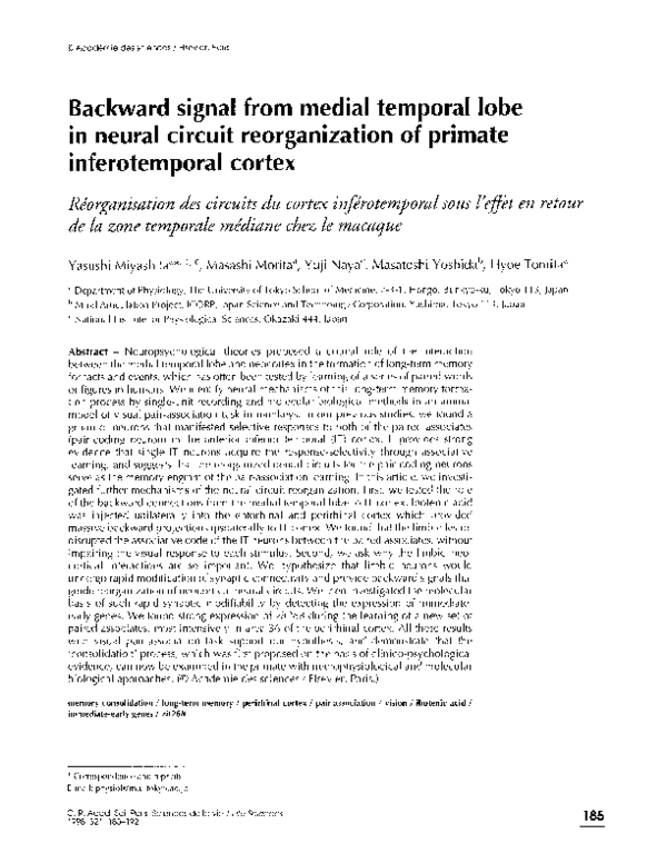(PDF) Backward signal from medial temporal lobe in neural circuit reorganization of primate ...