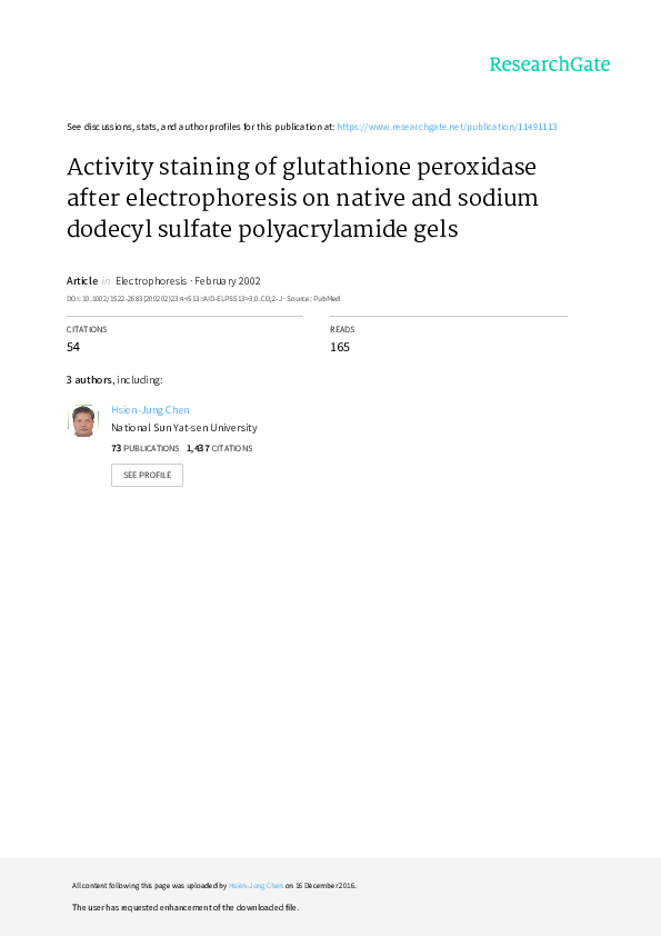 (PDF) Activity staining of glutathione peroxidase after electrophoresis ...