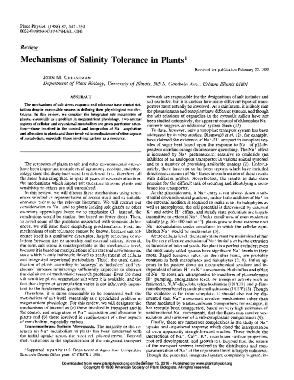 (PDF) Molecular Mechanisms of Salt Tolerance in Plants Article ID ...