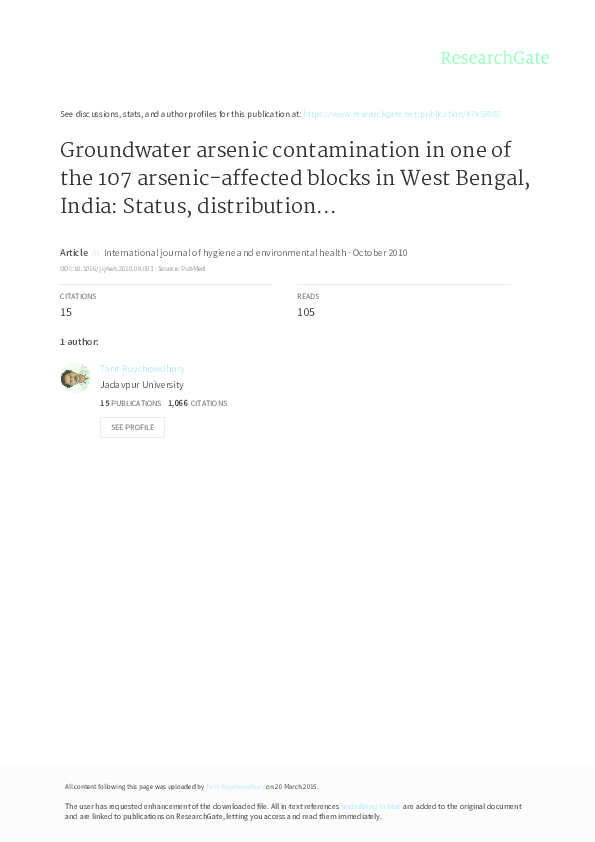 (PDF) Groundwater arsenic contamination in one of the 107 arsenic ...