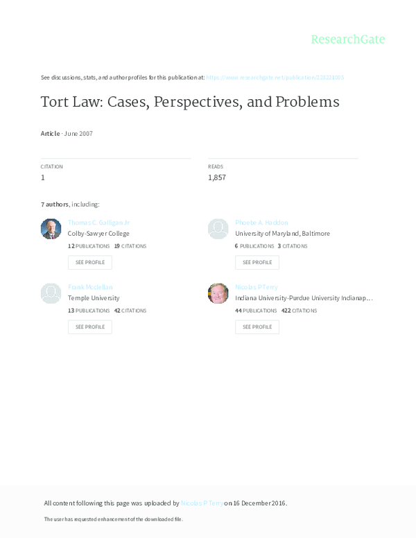 (PDF) Tort law: cases, perspectives, and problems
