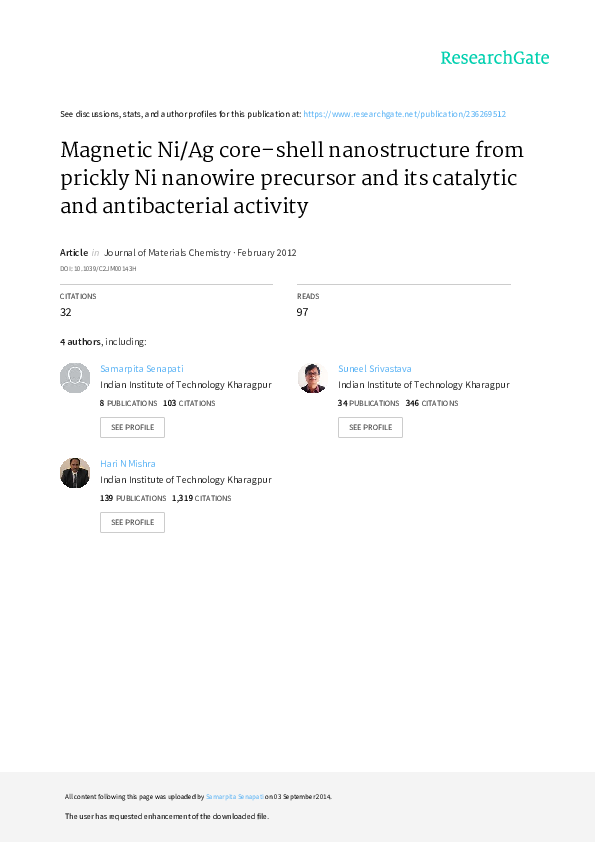 (PDF) Magnetic Ni/Ag core–shell nanostructure from prickly Ni nanowire ...