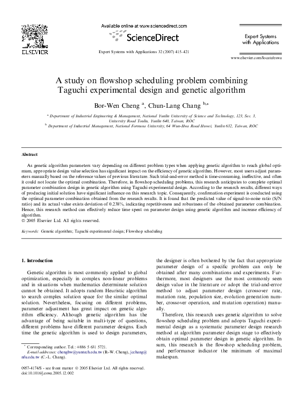 (PDF) A study on flowshop scheduling problem combining Taguchi experimental design and genetic ...
