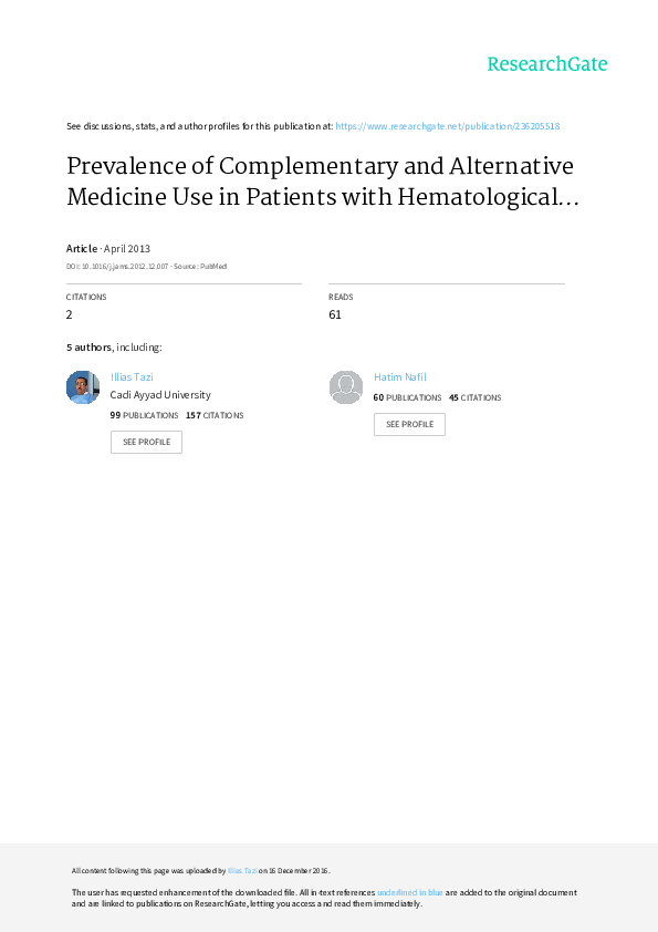 (PDF) The prevalence of complementary and alternative medicine use among the general population ...