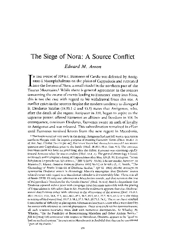 (PDF) The Siege of Nora: A Source Conflict | Edward Anson - Academia.edu