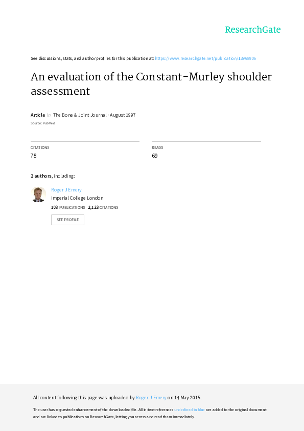 (PDF) An evaluation of the Constant-Murley shoulder assessment | Roger ...