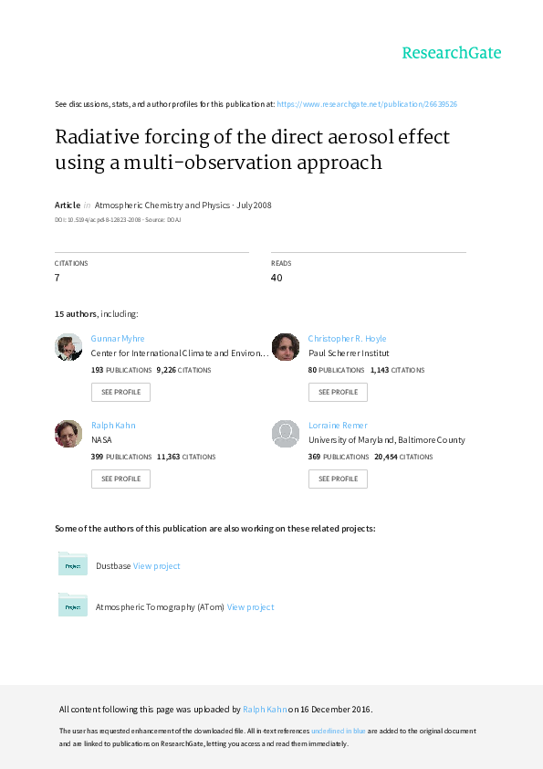 (PDF) Radiative forcing of the direct aerosol effect using a multi ...