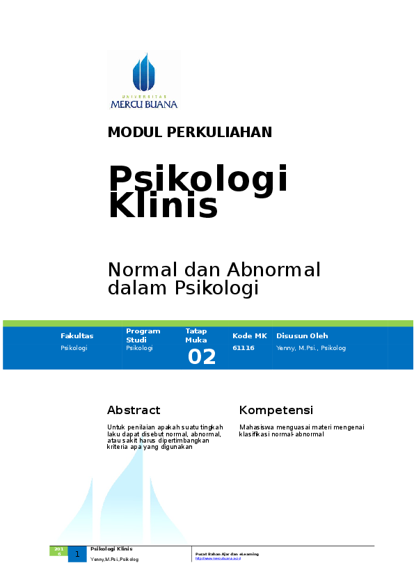 (DOC) Psikologi Klinis Normal dan Abnormal dalam Psikologi Fakultas ...