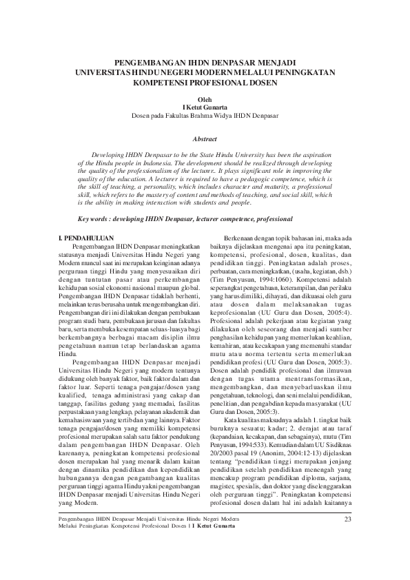 (PDF) PENGEMBANGAN IHDN DENPASAR MENJADI UNIVERSITAS HINDU NEGERI ...