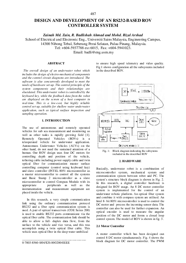 Pdf Design And Development Of An Rs232 Based Rov Controller System