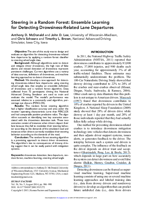 (PDF) Steering in a Random Forest: Ensemble Learning for Detecting Drowsiness-Related Lane ...