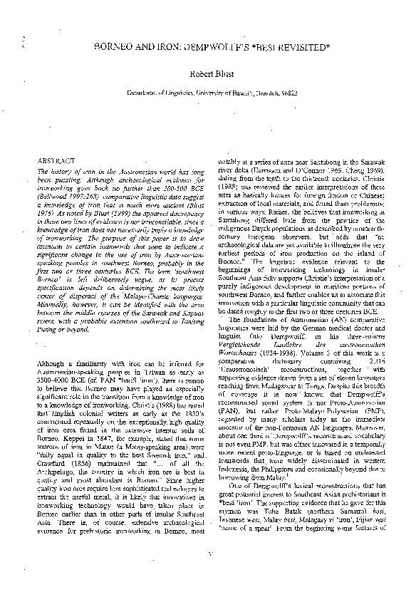 (PDF) Borneo and iron: Dempwolff's *besi revisited | Robert Blust ...