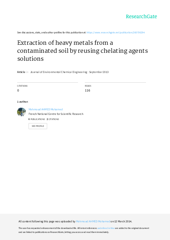 (PDF) Extraction of heavy metals from contaminated soils: I. sequential ...