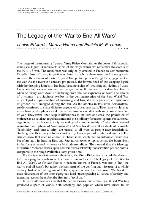 (PDF) The Legacy of the 'War to End All Wars' - Introduction to special ...