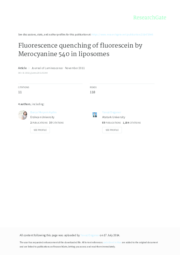 (PDF) Fluorescence quenching of fluorescein by Merocyanine 540 in liposomes