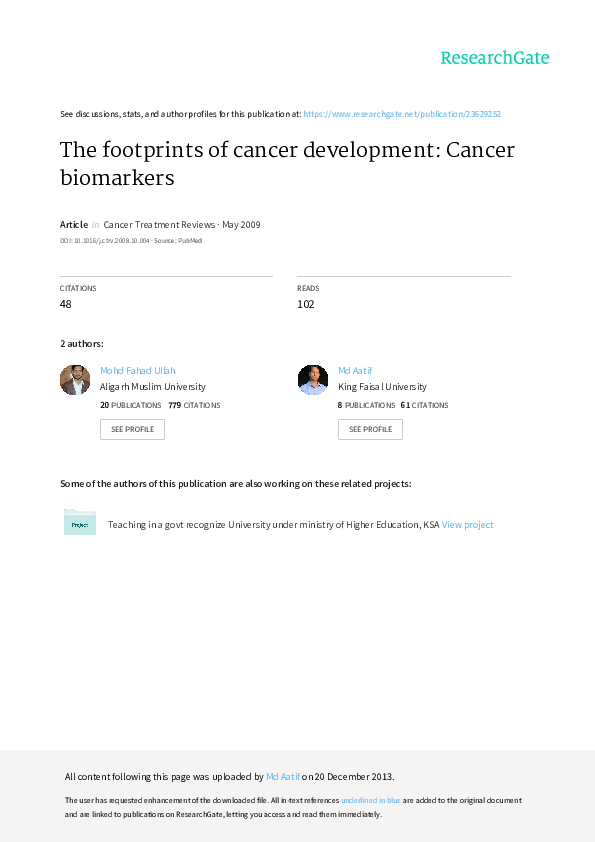 (PDF) The footprints of cancer development: Cancer biomarkers