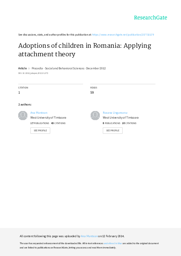 (PDF) Adoptions of children in Romania: Applying attachment theory